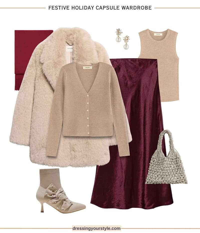 Burgundy & Beige Dressy Festive Christmas Capsule Wardrobe