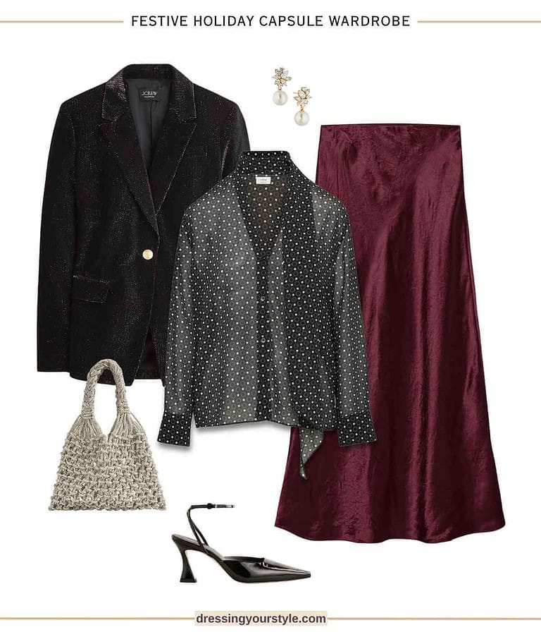 Burgundy & Beige Dressy Festive Christmas Capsule Wardrobe