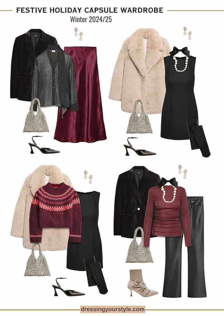Burgundy & Beige Dressy Festive Christmas Capsule Wardrobe