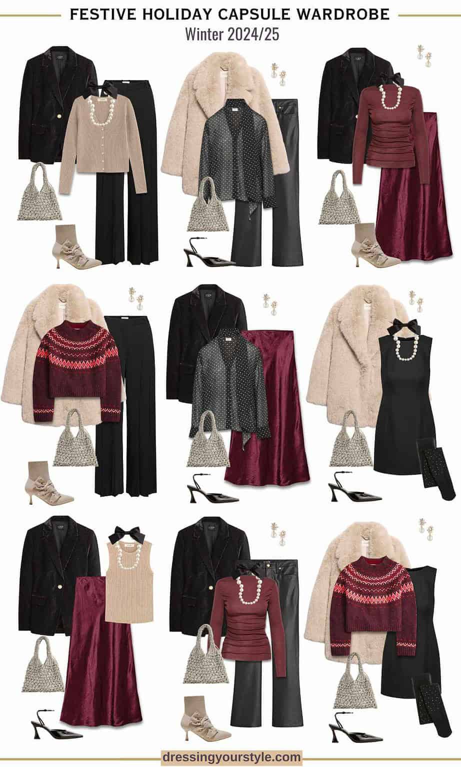 Burgundy & Beige Dressy Festive Christmas Capsule Wardrobe